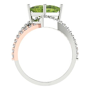 Clara Pucci 2.45ct Princess Cut Criss Cross Solitaire Natural Peridot Designer Anniversary Bridal Engagement Ring 14k 2tone Gold 10.75