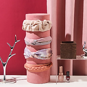 Justsoso Headband Holder Organizer, Soft Velvet Tower Hairband Stand Display, Vertical Hair Hoop Accessories Jewelry Storage for Women Girls (Peach Velvet)