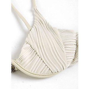 ZAFUL Women's Textured Underwire Bikini Set V Notch High Cut Swimwear Tie Side Ribbed Sexy Swimsuits