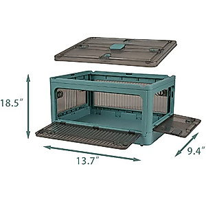 Storage Bins With Lids Folding Containers Plastic Underbed Wheels Foldable Toy Box Organization Closet Drawers Stackable Cubes Collapsible Clear(Blue)