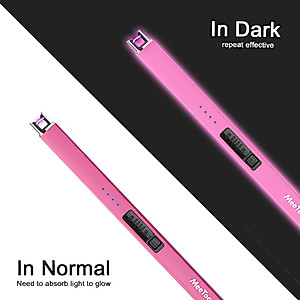 MeeToo Fluorescent Lighter Electric Candle Lighter Rechargeable USB Lighter Plasma Arc Windproof Grow in The Dark for Candle Party (Pink)