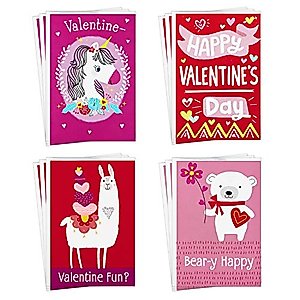 Hallmark Assorted Valentines Day Cards for Kids, 12 Cards with Envelopes (Unicorns, Bears, Llamas)