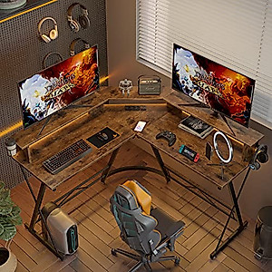 Mr IRONSTONE L Shaped Desk with Power Outlet 50" Computer Desk with Large Monitor Stand, Corner Desk Home Office Workstation Desks, Modern Simple Style Writing Table Desk