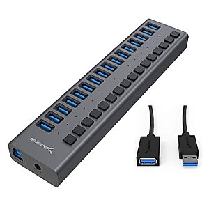 Sabrent 16-Port USB 3.0 Data HUB and Charger with Individual switches + 22AWG 3 Feet USB 3.0 Extension Cable