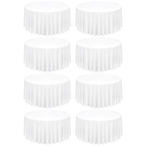 8 Pack White Round Tablecloth 120 Inch Circle Polyester Table Cloth, Washable Fabric Stain and Wrinkle Resistant Table Cover Round Table Clothes for Wedding Parties Banquet Reception Dining