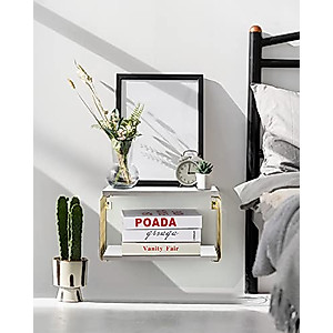 Filano Floating Nightstand 2 Tier Modern Geometric White Nightstand Wall Mounted Nightstand Bedside Shelf Floating Shelves for Bedroom Living Room White