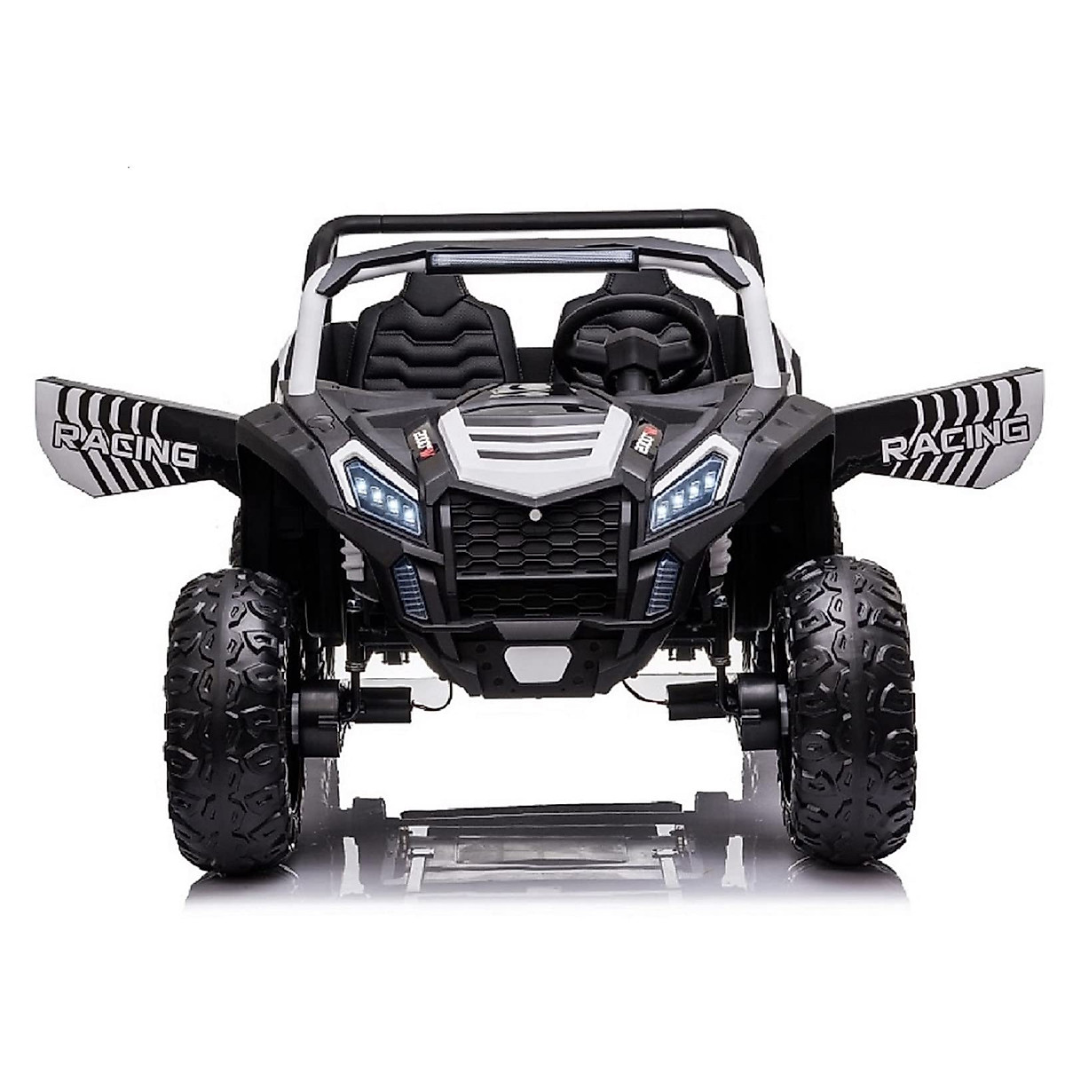 POSTACK Kids Ride On Toy Car 2 Seats Oversize Truck Side by Side 24V 4 Powerful Motor UTV with Remote Electric Spacious Car for Kids Drive Electric Vehicles EVA Rubber Compound Tires, White