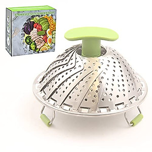Cyrder Stainless Steel Lotus Steamer basket, Folding Steamer,BPA-Free,Green Kitchenware Accessory, Non-Scratch,Round