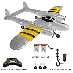 DAILIOT RC Plane 2 Channel Remote Control Airplane Ready to Fly RC Planes for Beginner, Advanced RC Foam Airplane for Kids Boys Beginner, Easy & Fun to Fly P38 Lightning Fighter with 2 Batteries