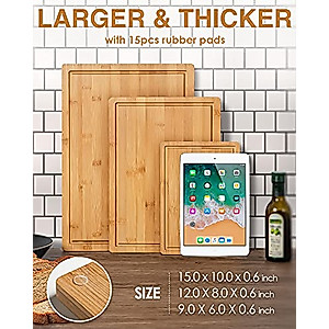 Bamboo Cutting Board, 3-Piece Kitchen Chopping Board with Juice Groove and Handles Heavy Duty Serving Tray Wood Butcher Block and Wooden Carving Board,Large,Kikcoin