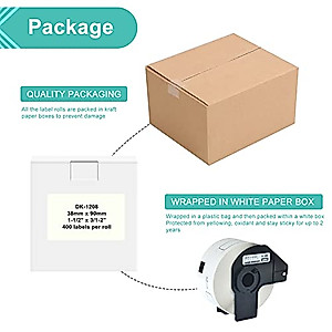 NineLeaf (6 Roll /400 Labels per Roll) Die-Cut Standard Address Labels with Cartridge Compatible for Brother DK-1208 DK1208 38mm x 90mm (3-1/2" x 1-1/2") White Paper use in QL Label Printers