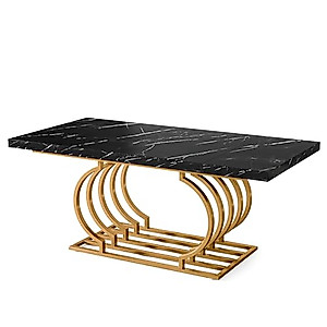 Tribesigns Modern Dining Table, 63 inch Faux Marble Wood Kitchen Table for 6 People, Rectangular Dinner Room Table with Geometric Frame for Kitchen, Dining Room, Black Gold