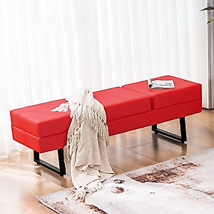 BarberPub Waiting Room Chairs, Heavy Duty Office Guest Reception Bench, Faux Leather Upholstered Lobby Chairs for Salon, Conference Room 7008 (Red)