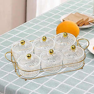 Light Luxury Nut and Candy Serving Tray Serving Container with Holder Food Storage Preserved Tray Dried Fruit Salad Plate for Candies Picnic, Clear 6 Bowls