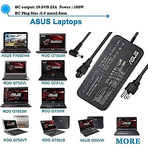 New Slim 19.5V 9.23A 180W Laptop Charger Fit for Asus ROG G750JM G751JM G750JS G75 G75VW G75VX GL502VT G750JW G750JM G750JX G751JL G751JM G752VL ADP-180MB F FA180PM111 G-Series Gaming Laptop