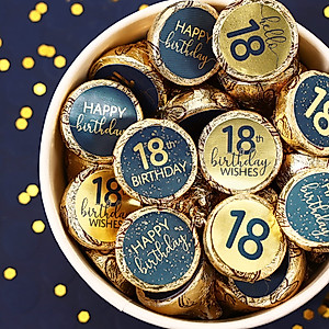 Navy Blue and Gold 18th Party Favor Chocolate Kisses Candy Stickers - 180 Count, 18th Birthday Decorations