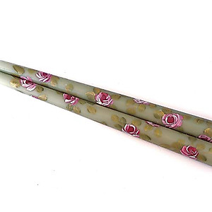Dripless Unscented Olive Sage Green Romantic 10 Inch Long Taper Dinner Candles Set with Painted Pink Roses