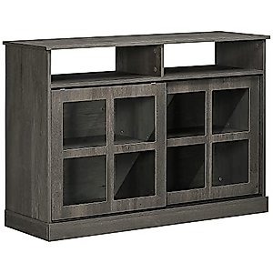 HOMCOM Sideboard with Glass Sliding Doors, Buffet Cabinet, Coffee Bar Cabinet with Adjustable Shelf, Dark Grey