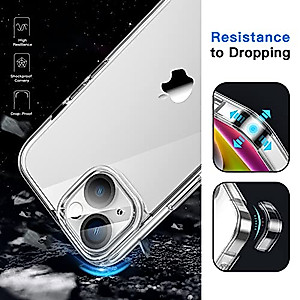 JETech 3 in 1 Case for iPhone 14 Plus 6.7-Inch, with 2-Pack Screen Protector and Camera Lens Protector, Non-Yellowing Shockproof Bumper Phone Cover, Full Coverage Tempered Glass Film (Clear)