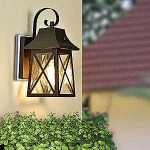 FLALINKO Dusk to Dawn Outdoor Wall Sconce - 2 Pack 14" Farmhouse Porch Light in Oil Rubbed Bronze Finish Clear Seedy Glass for Garage, Patio, Porch, Doorway, Entryway (ORB, Twin Pack)
