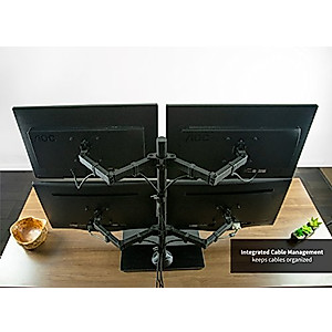VIVO Black Adjustable Quad Monitor Desk Stand Mount, Free Standing Heavy Duty Glass Base, Holds 4 Screens up to 27 inches, STAND-V004FG