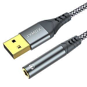 USB to 3.5mm Jack Audio Adapter,USB to Audio Jack Adapter Headset,USB-A to 3.5mm TRRS 4-Pole Female, External Stereo Sound Card for Headphone, Mac, PS4, PS5,PC, Laptop, Desktops and More [6 inch]