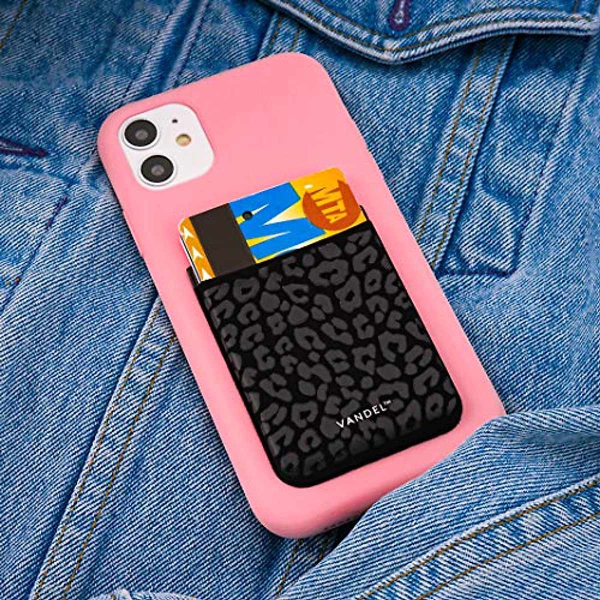 VANDEL Pocket – Stick-On Fabric Phone Wallet Stick On for Women, Cute Credit Card Holder for Phone Case, Stick On Back of Phone Fabric Sleeve for iPhone Pocket, Stretchy Wallet Phone Case