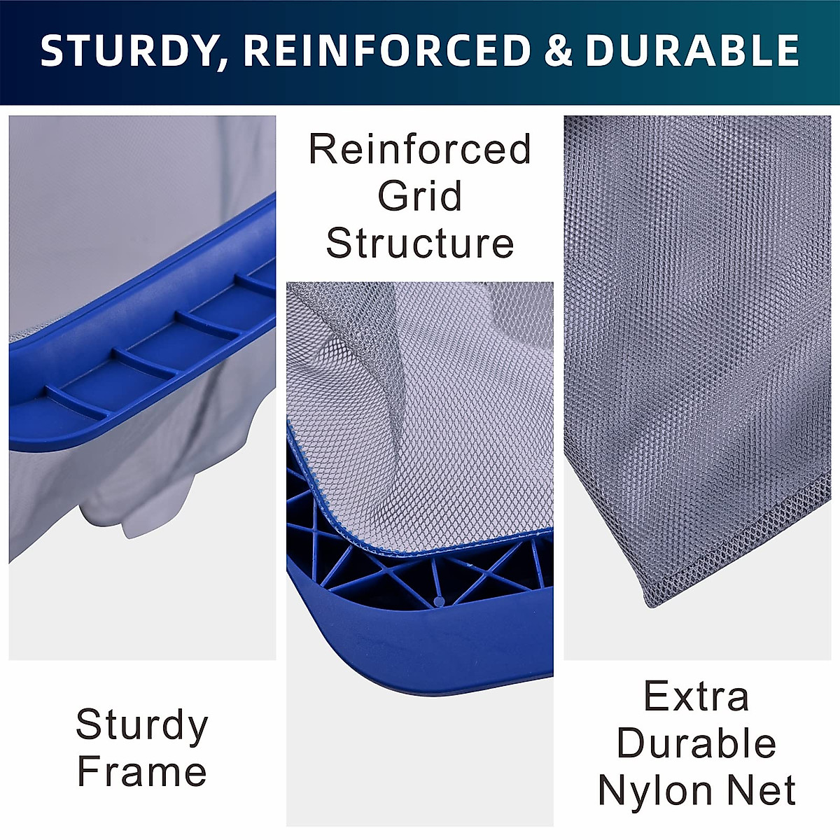 POOLAZA Pool Skimmer Net, Larger Capacity Pool Net Skimmer with Durable Deep Net, Sturdy Frame Pool Nets for Cleaning, High-Efficiency Pool Leaf Net with Easy Scoop Edges