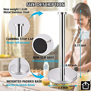 2Pack Stainless Steel Paper Towel Holder Countertop for One Hand Tear, Standing Paper Towel Holder with Non-Slip Base, Paper Towel Roll Holder for Kitchen Bathroom Countertop, Sliver 13.8"