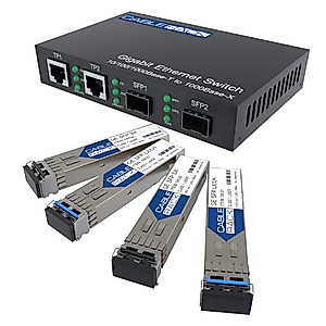 CableRack Gigabit Media Converter Multimode to Singlemode All-in-one (3 Configurations) Fiber Switch with Dual 10/100/1000M Ethernet Ports (2 Pack)