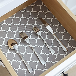 Moretoes Shelf Liners for Kitchen Cabinets, Non-Adhesive 17.5 Inch x 25 Feet Non Slip Durable and Strong Drawer Liner Roll for Wire Shelf Cupboard Dresser Closet (White Rhombus Gray Bottom)