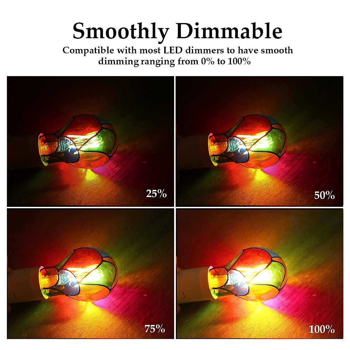 Greeogin Dimmable Stained Glass LED Light Bulb Led Color Bulb,E26 Base 4 Watts A19/A60 LED Light Bulbs,for Party Light,Festive Atmosphere,Home Lighting,Bedside Lamp,2 Pack