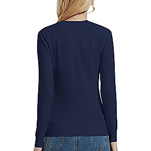 Urban CoCo Women's V Neck Long Sleeve Solid Classic Knit Pullover Sweater Tops (Navy Blue, L)