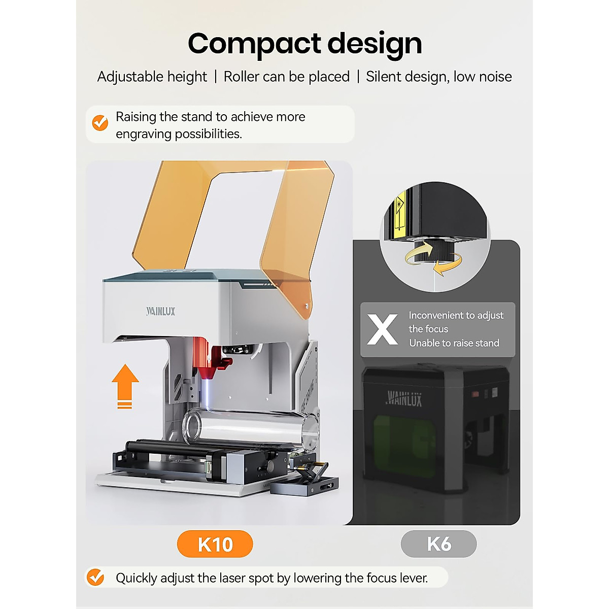 WAINLUX K10 5W Laser Engraver Machine, Portable 5000mW Laser Engraver and Cutter Machine for Wood Leather Metal Silicone Paper Glass Cloth,Class 1 for DIY Supports Win/Mobile System/Offline Class1