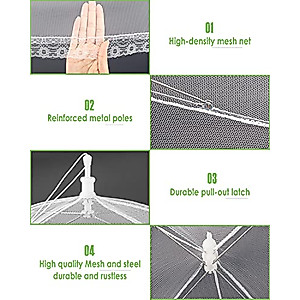 Lauon Food Covers, 1 Extra Large (40"X26") & 4 (17"X17"), 5 Pack White Mesh Plate Serving Tents, Pop-Up Umbrella Screen Tents, Jumbo Food Net for Outdoor Picnics Parties BBQ, Collapsible and Reusable