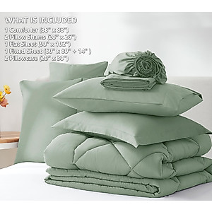 CozyLux Queen Comforter Set with Sheets 7 Pieces Bed in a Bag Sage Green All Season Bedding Sets with Comforter, Pillow Shams, Flat Sheet, Fitted Sheet and Pillowcases