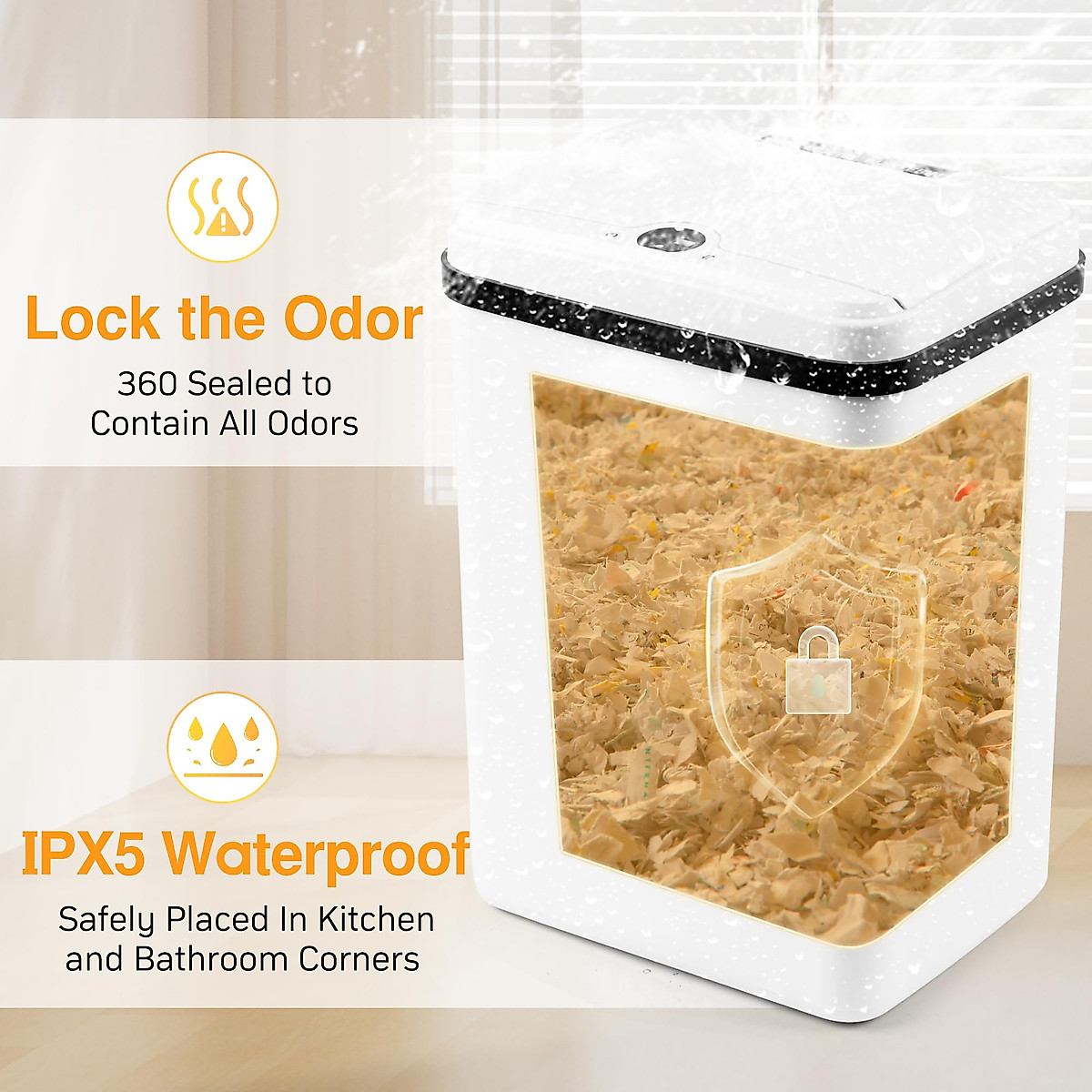 LJIACLEA Automatic Touchless Bathroom Small Trash Can with Lid 4 Gallon Smart Motion Sensor Electric Waterproo Garbage Can for Kitchen,Bedroom, Office, Living Room, USB & Light Energy Charging,White