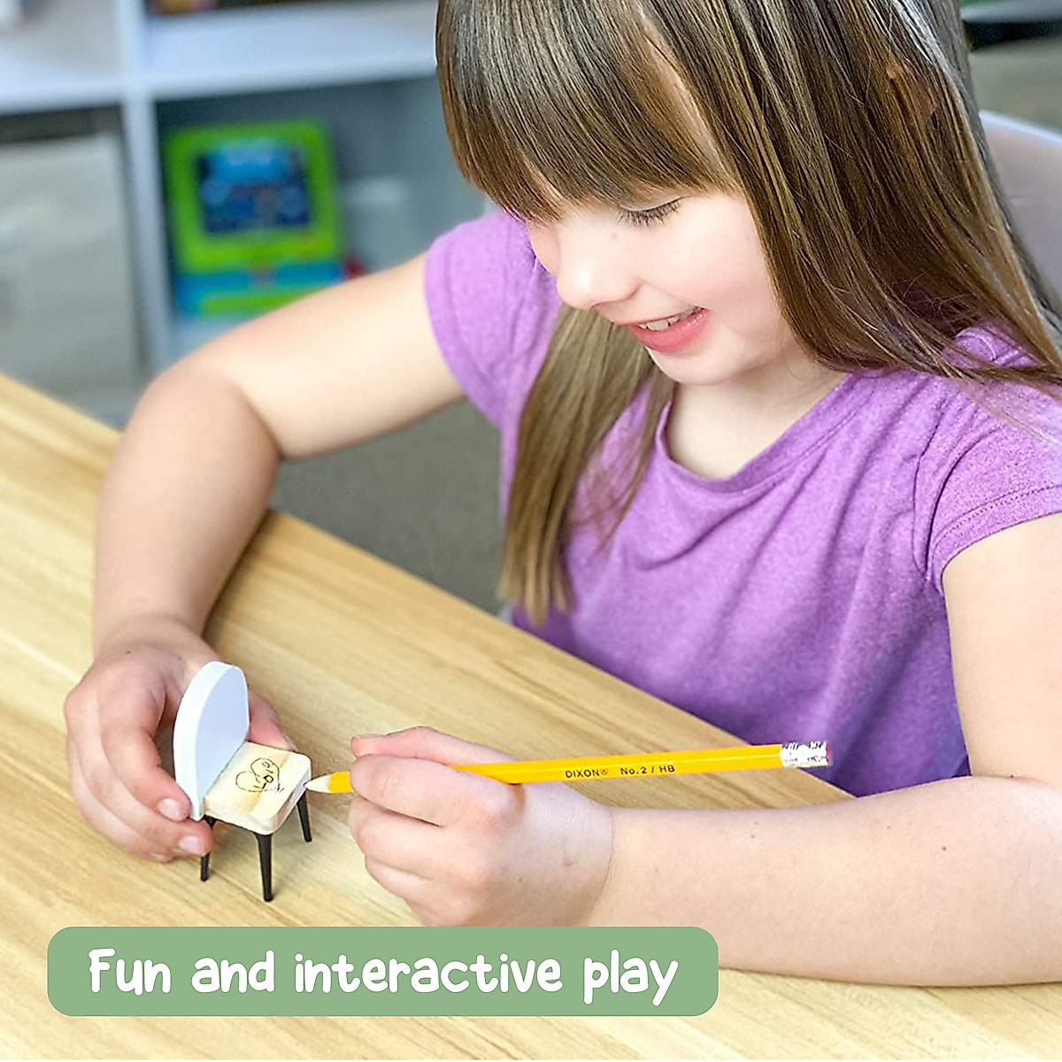 Pidoko Kids Wooden Dollhouse Furniture (33 Pcs) and 5 Family Dolls - DIY Accessories - Kitchen, Bathroom, Living Room, Bedroom