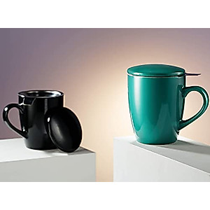 Godinger Tea Cup with Lid and Infuser, Porcelain Teacups with Stainless Steel Filter, Tea Mugs, Tea Gifts for Tea Lovers, Set of 2, 15oz