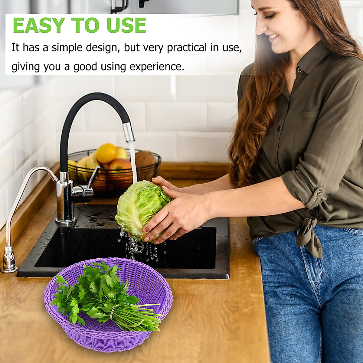 BESPORTBLE Purple Plastic Basket Bread Basket Round Storage Basket Kitchen Wicker Bread Box Rattan Toys Storage Boxes Fruit Plate Trays Organizer Home Decor