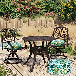 FUNHOME Inflatable Ottoman with Pump,Outdoor Pouf Ottomans for Patio Waterproof D20xH9 Inch,Round Foot Rest,Portable Blow Up Footstools for Home Garden Camping Travel(Palm Leaf)