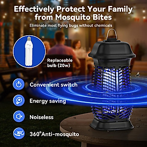 20W Bug Zapper Outdoor, Fly Traps for Indoors with Powerful 3U Shape Light Bulb, Waterproof Fly Zapper, Electric Mosquito Killer for Home, Backyard, Patio (100, Volts)