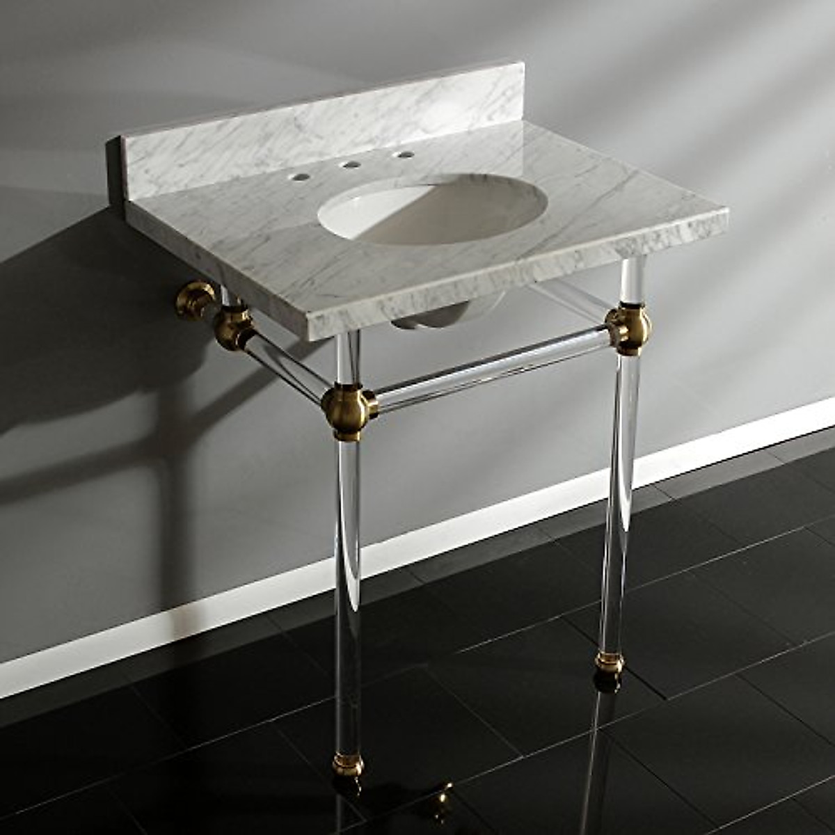Kingston Brass Fauceture KVPB30MA7 Templeton Carrara Marble Bathroom Console Vanity with Acrylic Pedestal, Carrara Marble/Brushed Brass