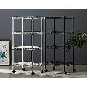 MATICO 4-Shelf Adjustable Steel Storage Shelf Unit with Wheels, Heavy Duty Metal Shelving Rack for Space Saving, Black