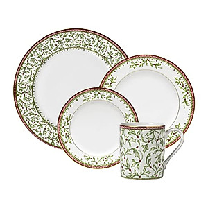 Mikasa Holiday Traditions Dinnerware Set with Mugs (16 Piece), Green, White