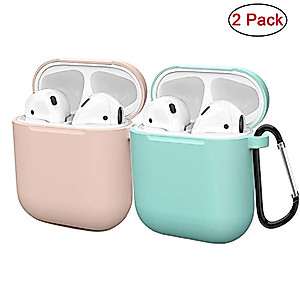 Compatible AirPods Case Cover Silicone Protective Skin for Apple Airpod Case 2nd &1st Generation (2 Pack) (Pink-Turquoise)