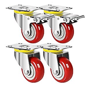 Castors Swivel Castor Wheels Industrial Plate Casters, for Furniture Table Shopping Cart Trolley Workbench, Silent Caster for Furniture, 2 Casters with Brake and 2 Without Brake Castor Wheel (Color :
