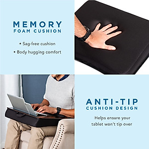 LAPGEAR Memory Foam Lap Desk with Wrist Rest and Media Slot - Large - Silver Carbon - Fits up to 17.3 Inch Laptops and Most Tablets - Style No. 91365