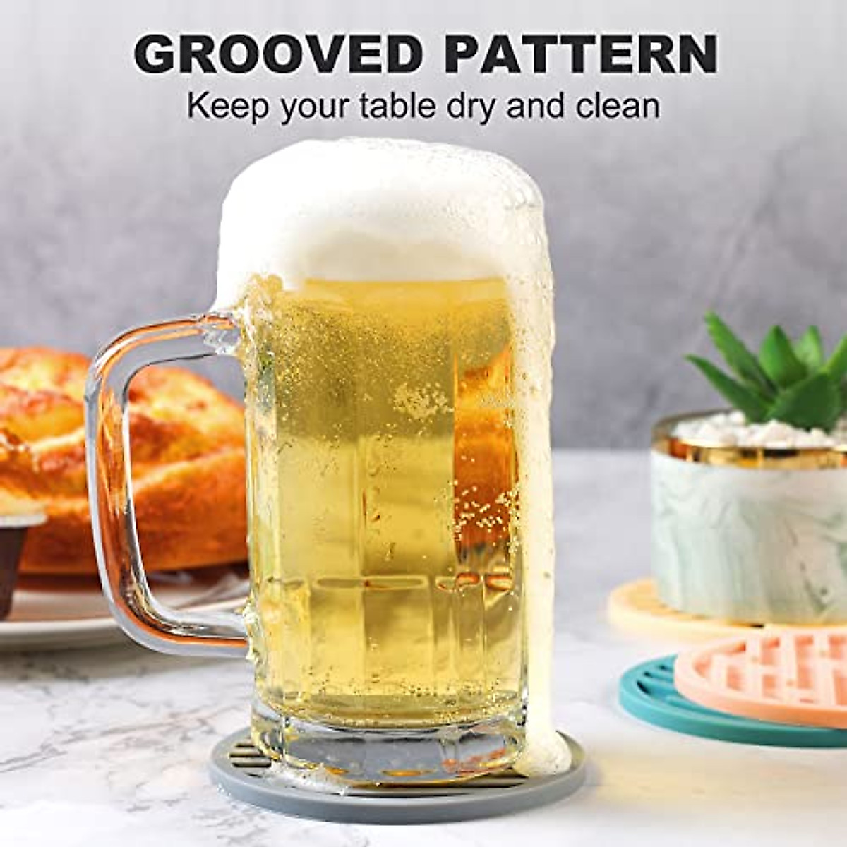 ARTIROUS Coasters for Drinks, Silicone Coaster Set of 6, Drink Coasters for Coffee Table, Office Desk, Silicone Coasters with Holder, Gift for Christmas, Birthday, Valentine's Day