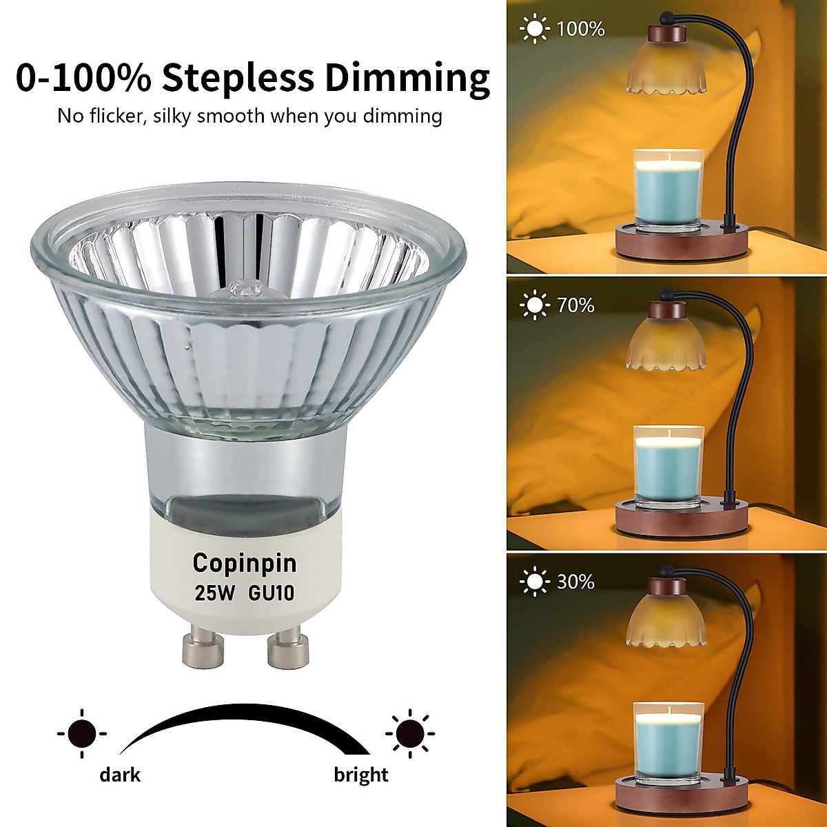 copinpin GU10 Light Bulb 120V 25W 6pcs Candle Warmer, Dimmable Replacement for Candle Warmer Wax Burner Track Light Bulbs, Range Hood Light Bulbs White Light Pack of 6